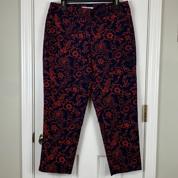 LOFT | Pants & Jumpsuits | Loft Julie Navy Blue With Red Flowers Ankle ...